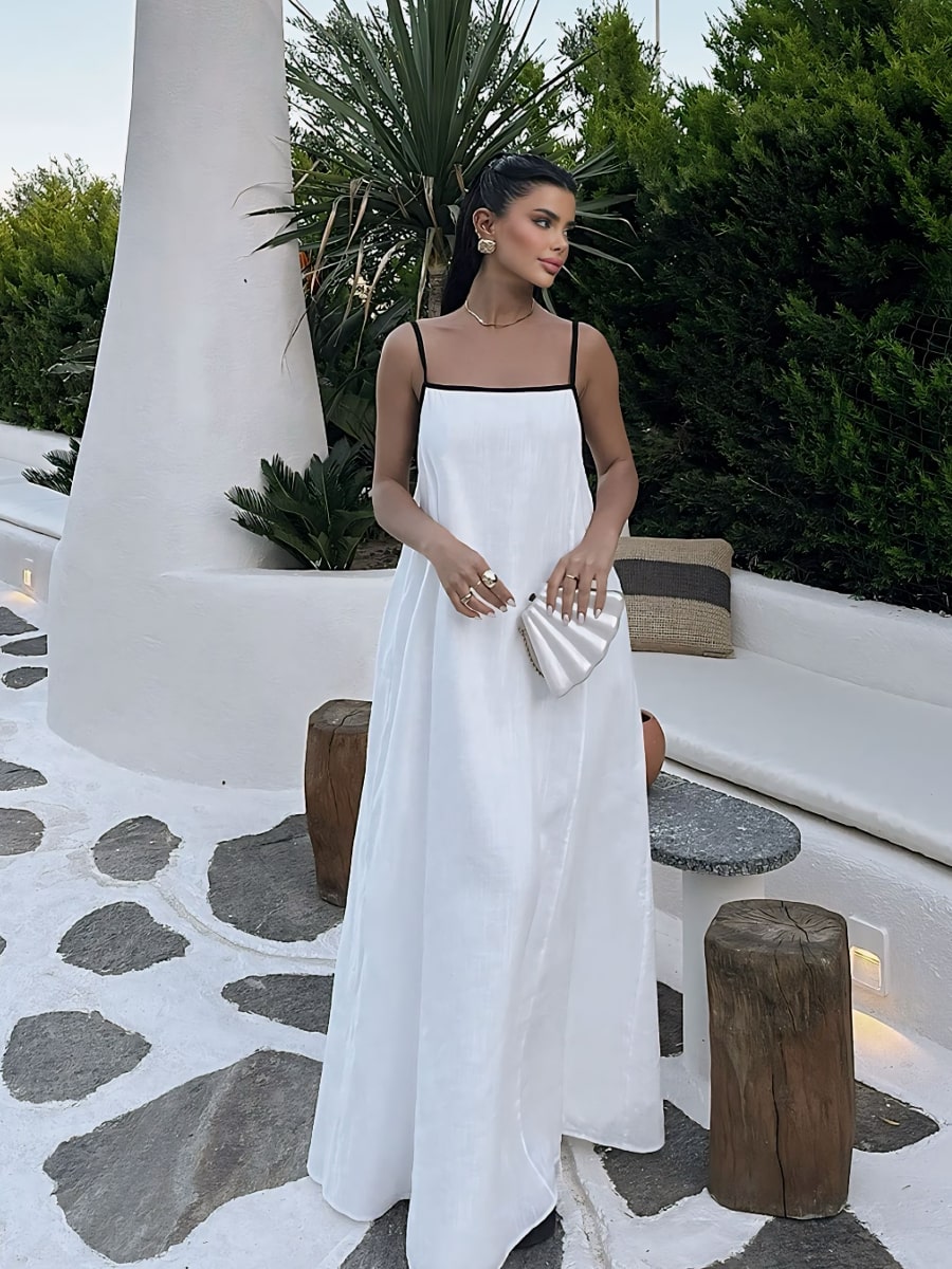 Linen Solid Tie Back Extra-Long Dress – Famekey